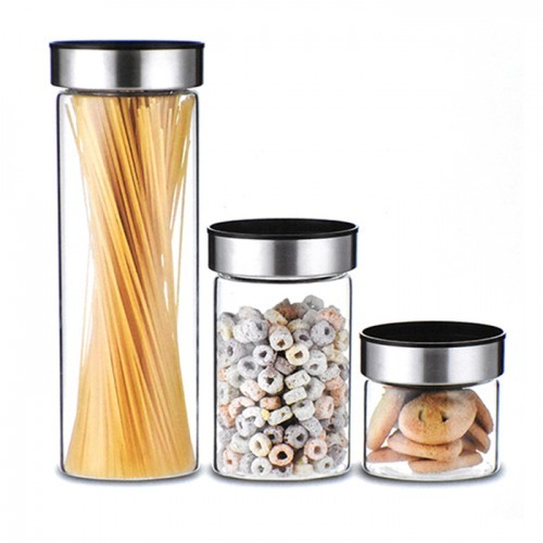 Cereal Container Glass Stainless Steel Lid 3Pc